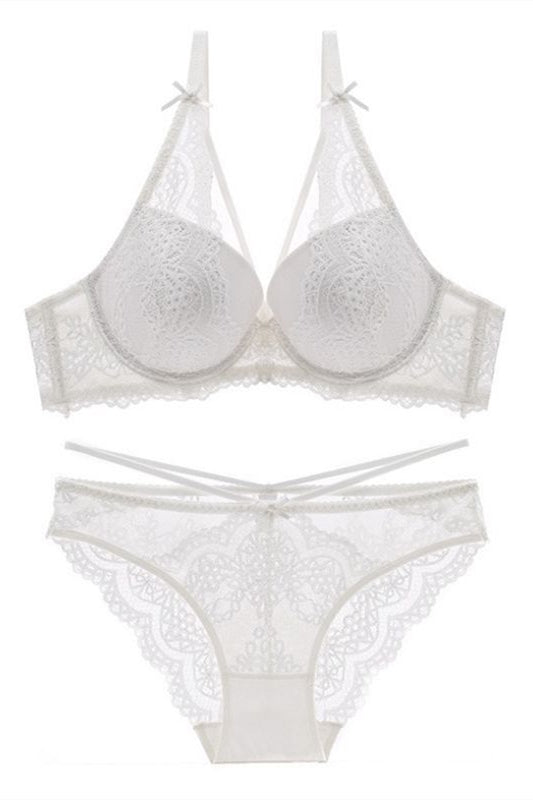 Sexy V White Lace Lingerie Set Fancyvestido
