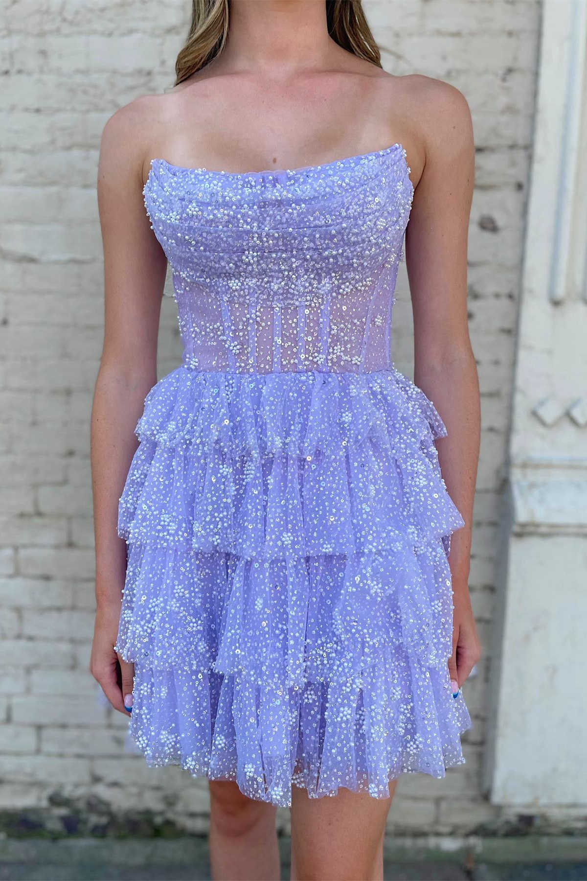 Glitter Lavender Strapless Short Homecoming Dress with Beads – FancyVestido