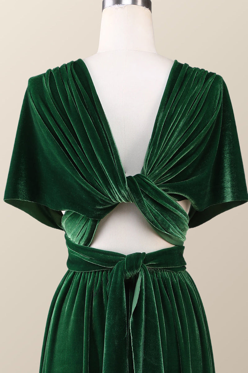 Dark Green Velvet A-line Long Convertible Bridesmaid Dress – FancyVestido