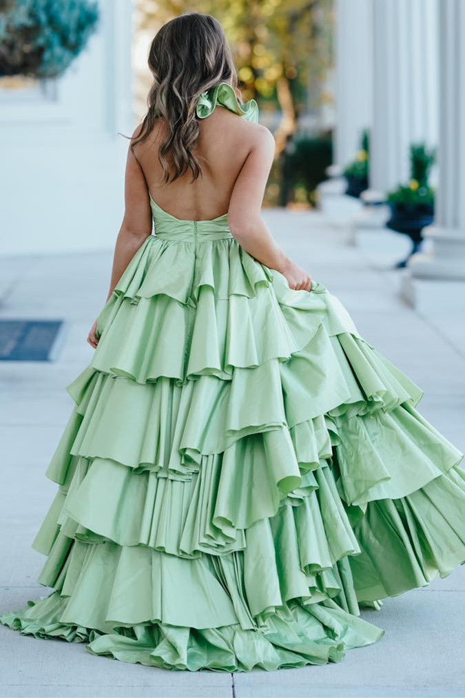 Halter Red Ruffle Tiered A-Line Prom Dress – FancyVestido