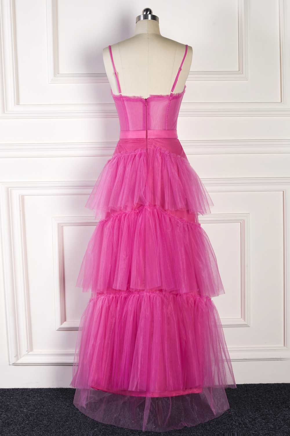 Straps Hot Pink Ruffle Layered Prom Dress – FancyVestido