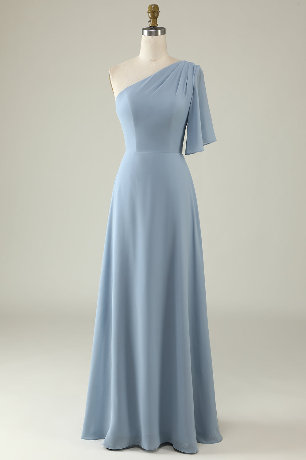 Dusty Blue One-Shoulder Chiffon Bridesmaid Dress – FancyVestido