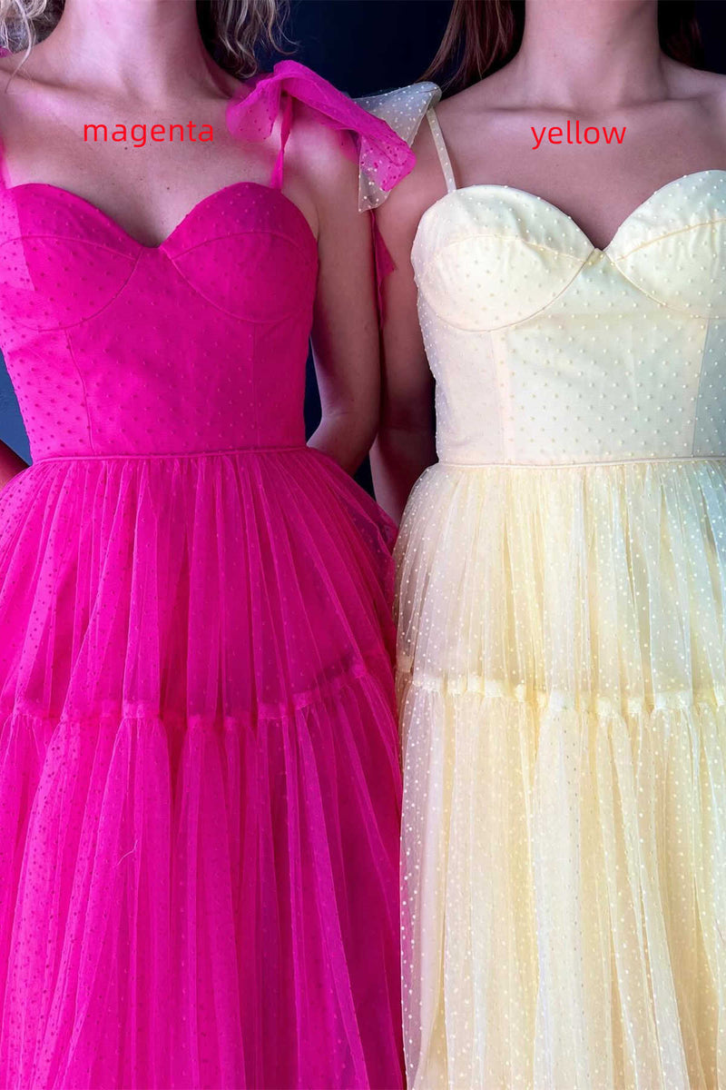Straps Green A-Line Swiss Dot Tulle Prom Dress with Bow Tie – FancyVestido
