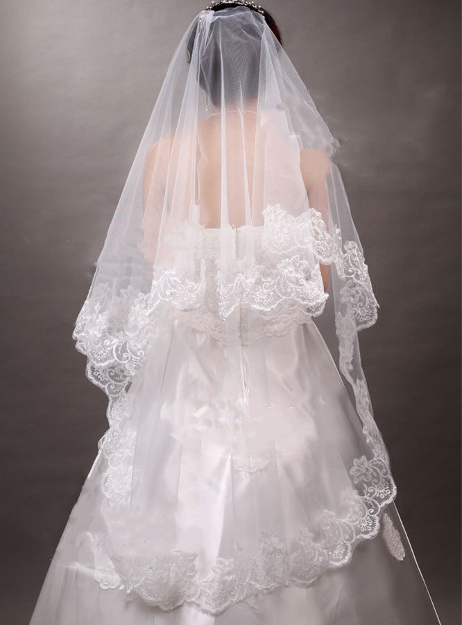 2 Meters Lace Appliqued Off White Bridal Veil – FancyVestido