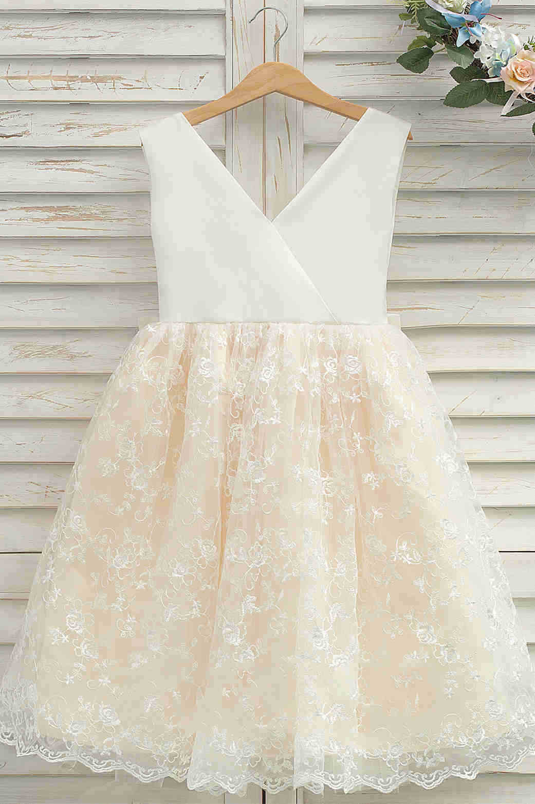 A Line Champagne Lace Flower Girl Dress Fancyvestido