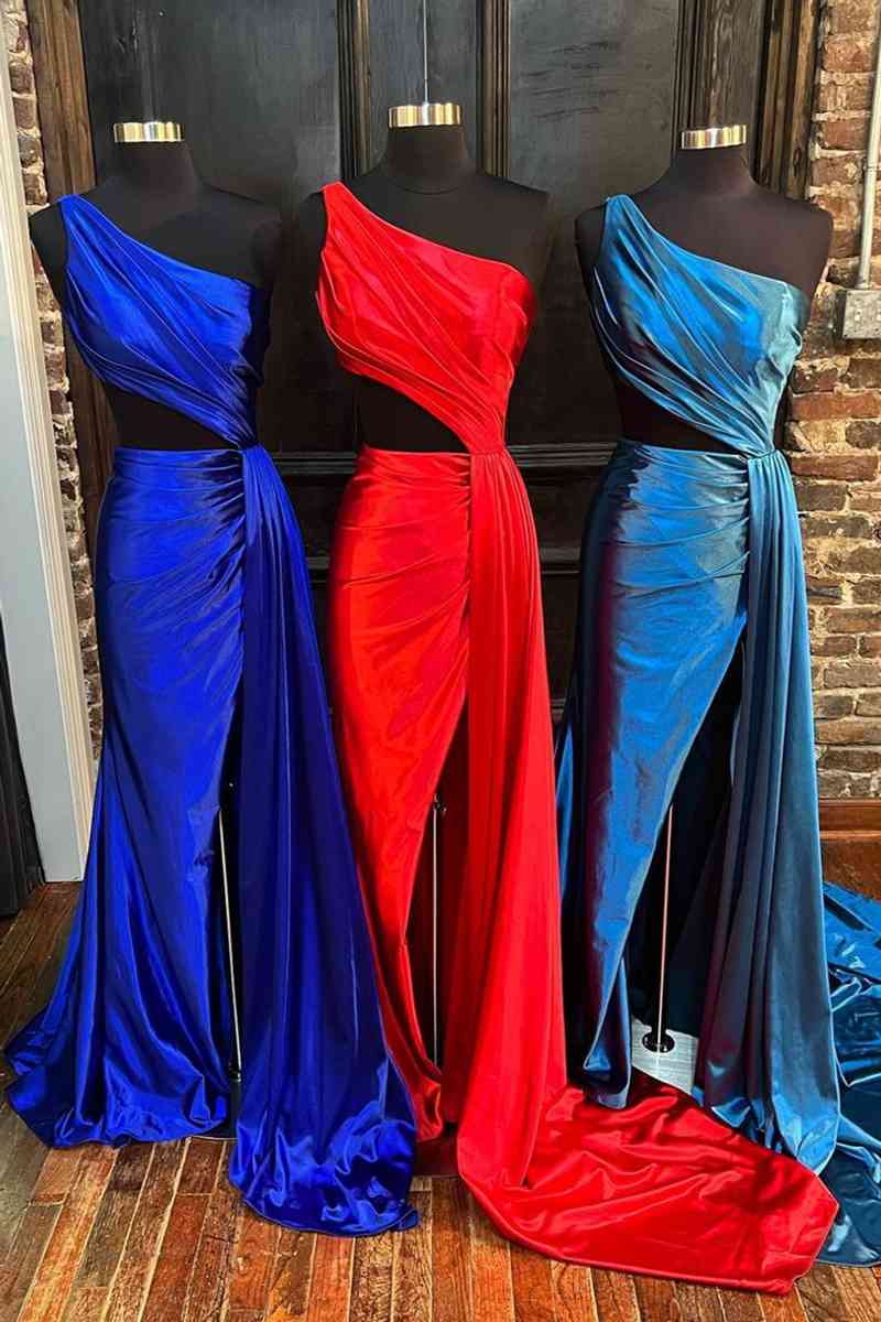 Pleated One Shoulder Side Cut-Out Long Prom Dress – FancyVestido